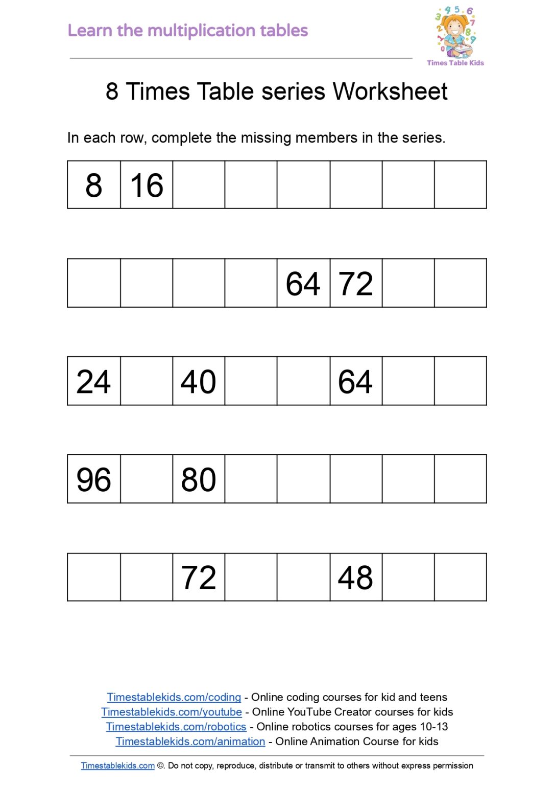 8 Times Table ️8️⃣ Learn, Play, and Practice - Times Tables Kids
