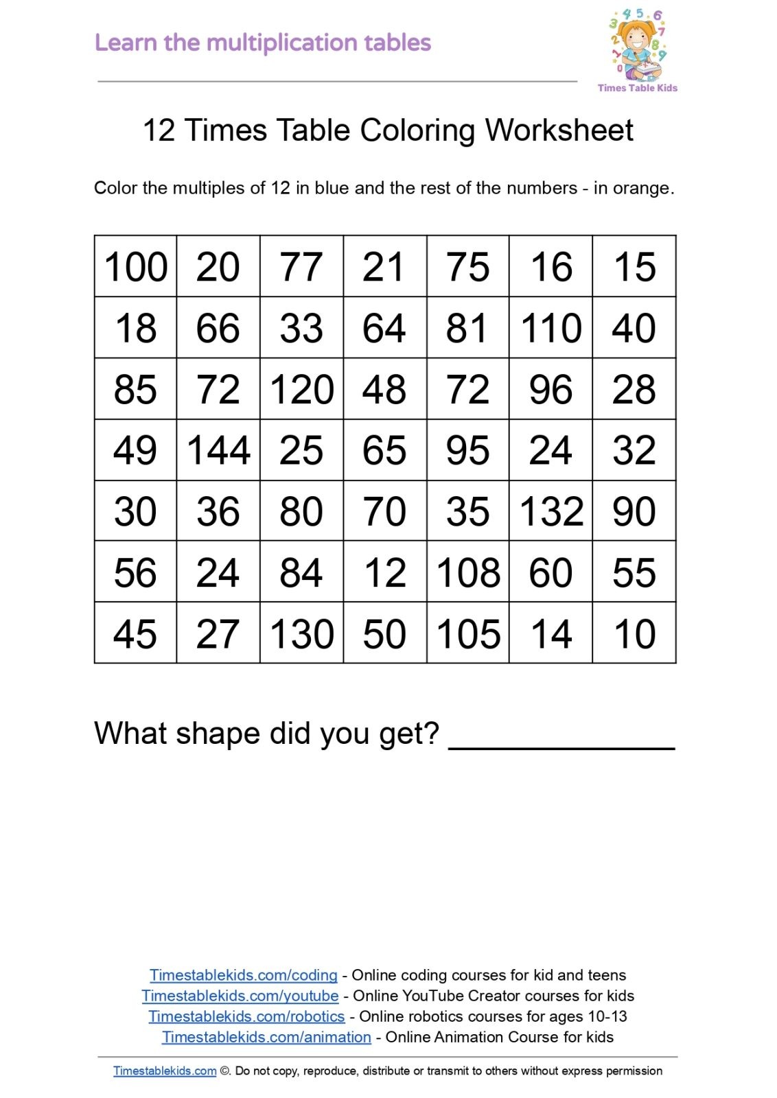 12 Times Table ️1️⃣2️⃣ Learn, Play, and Practice - Times Tables Kids