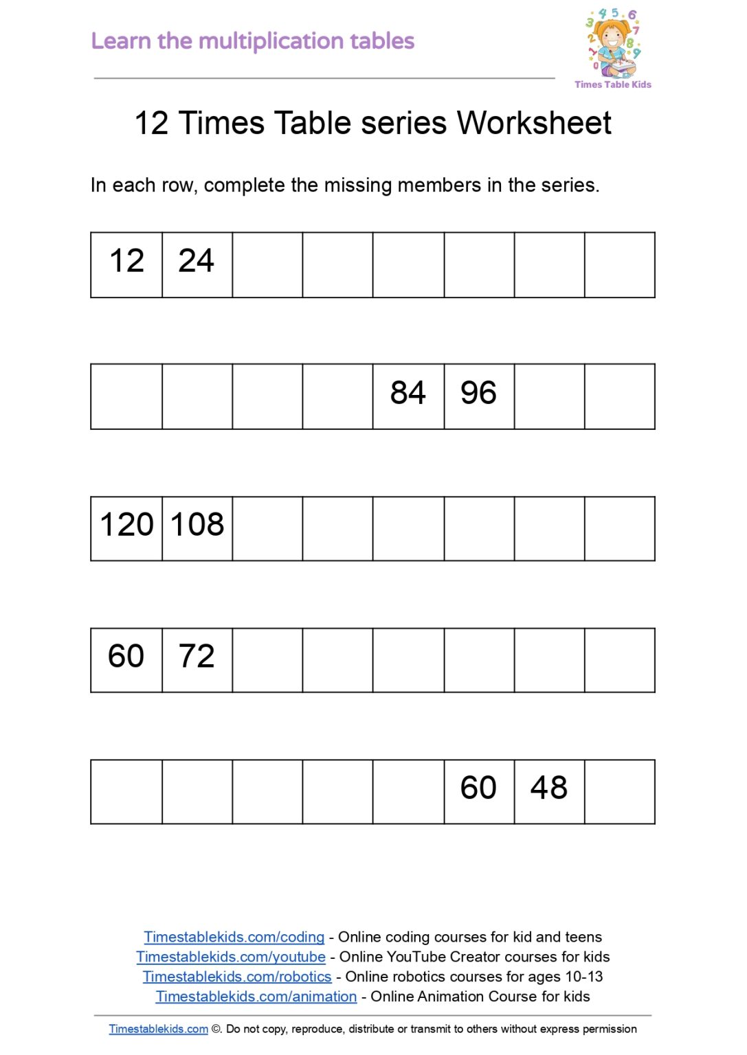 12 Times Table ️1️⃣2️⃣ Learn, Play, and Practice - Times Tables Kids