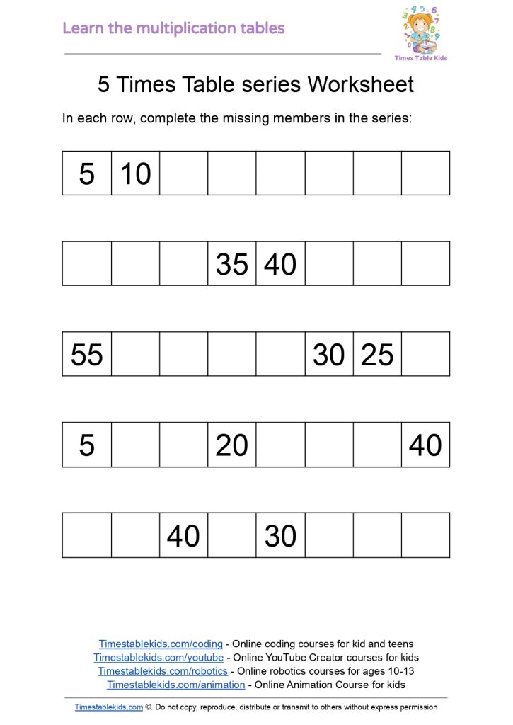 5 Times Table 5 Learn Play And Practice Times Tables Kids 5 Times Table 5 Learn Play And Practice Times Tables Kids