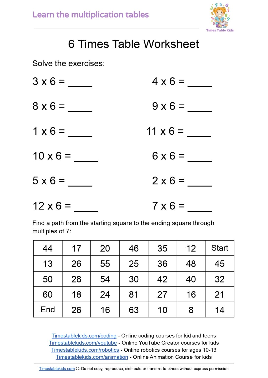 6 Times Table ️6️⃣ Learn, Play, and Practice - Times Tables Kids