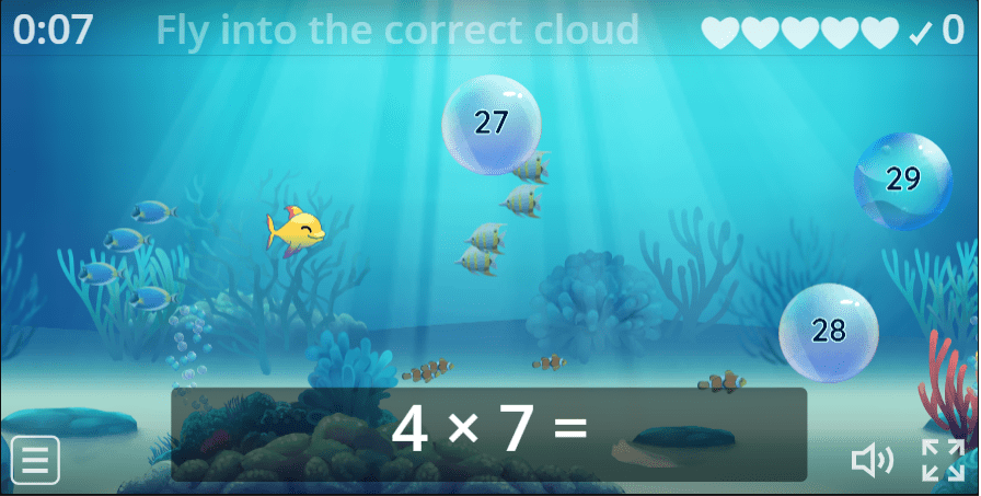 Pop Bubbles in the Sea – 6 7 8 9 Times Tables Game - Times Tables Kids