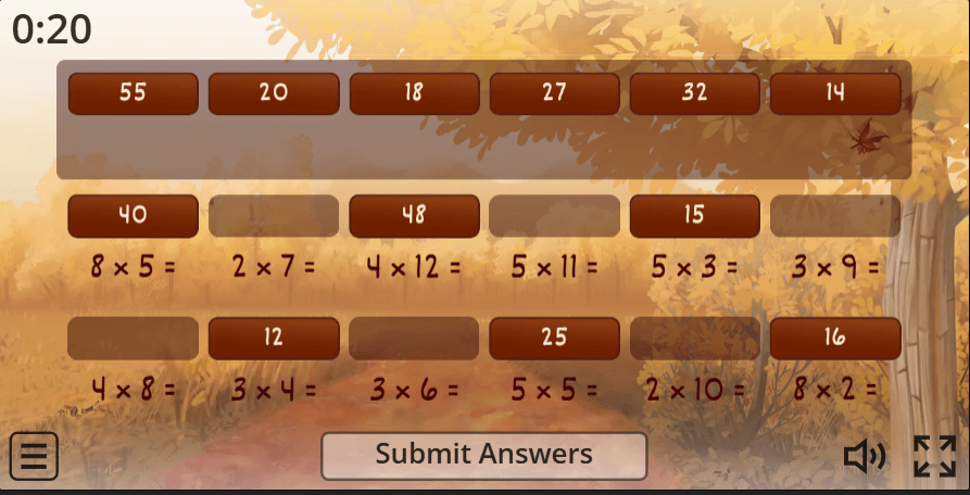 Matching Game - 2&3&4&5 times table Game for Thanksgiving - Times ...