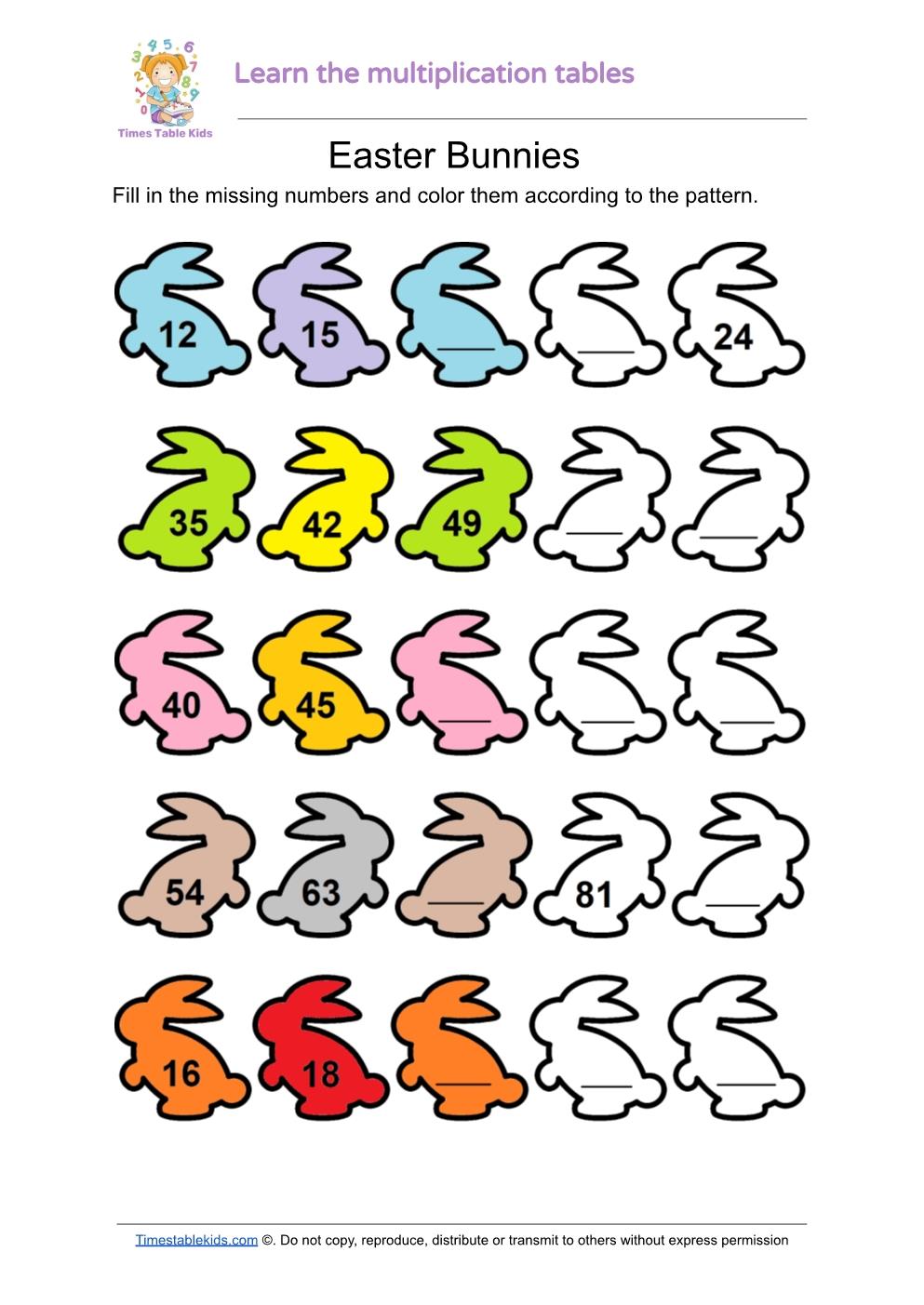 Easter Bunnies - Free Easter Multiplication worksheet