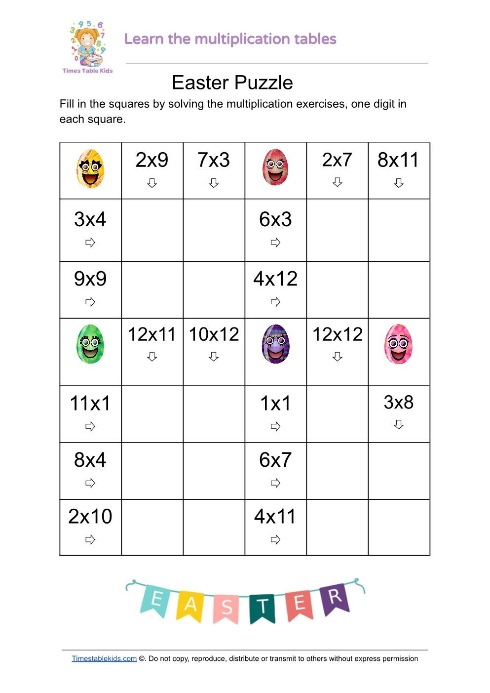 Math Puzzle - Free Easter Multiplication worksheet