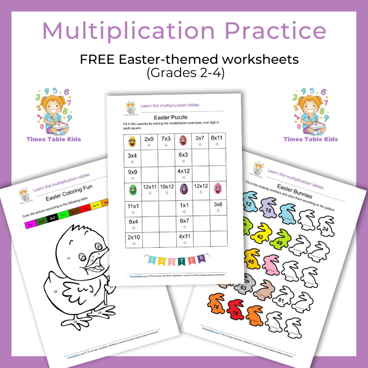 Spring Easter Multiplication Worksheets 2️⃣ ️3️⃣ - Times Tables Kids